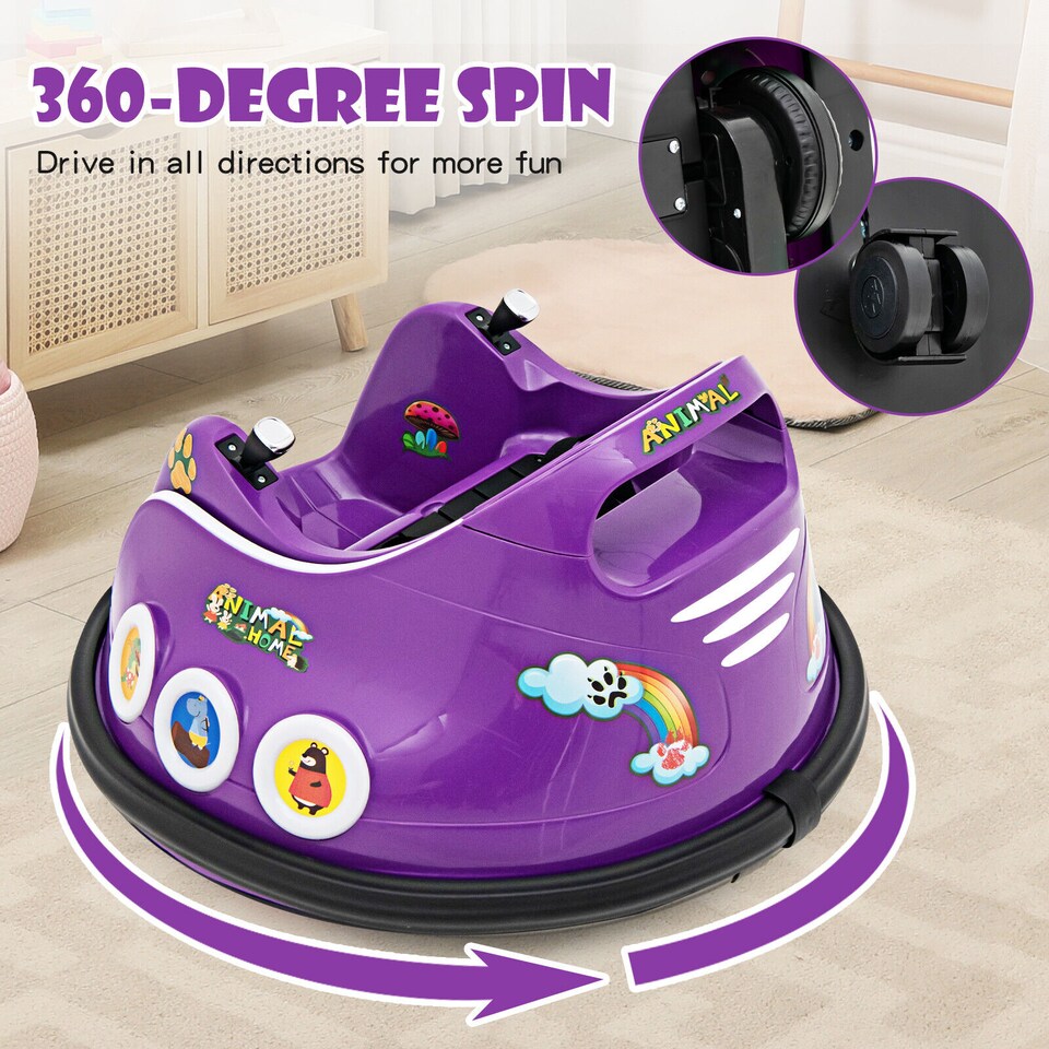 COSTWAY 360° Swivel 12V Electric Ride On Car Kids Purple - Tesco Groceries