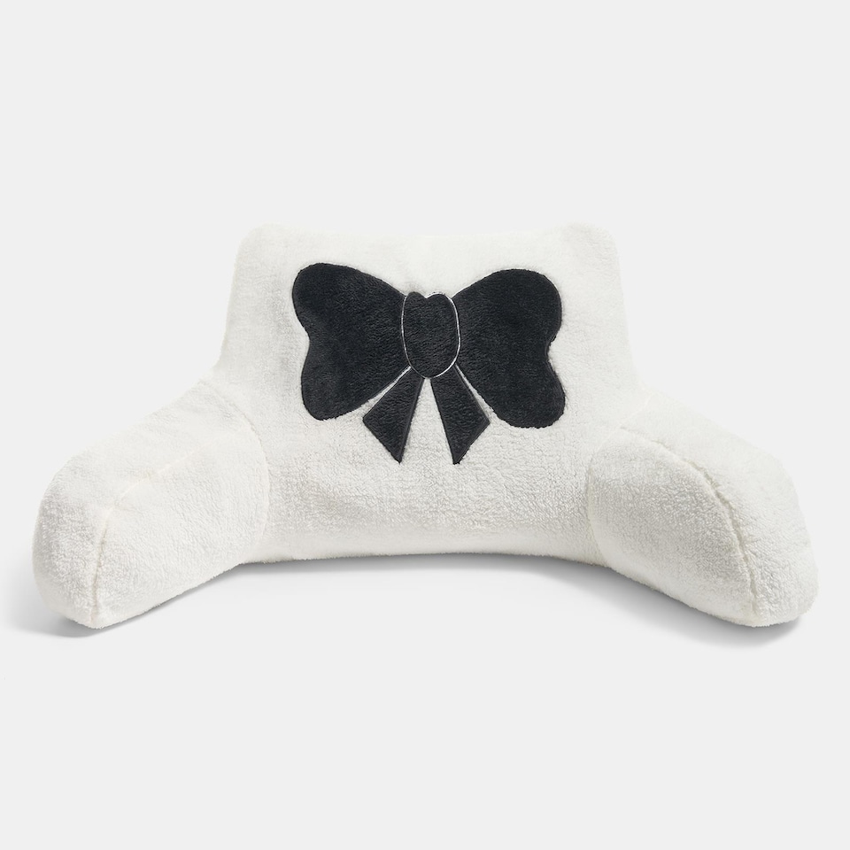 OHS Embroidered Bow Cuddle Cushion Teddy Fleece Reading Pillow | White ...