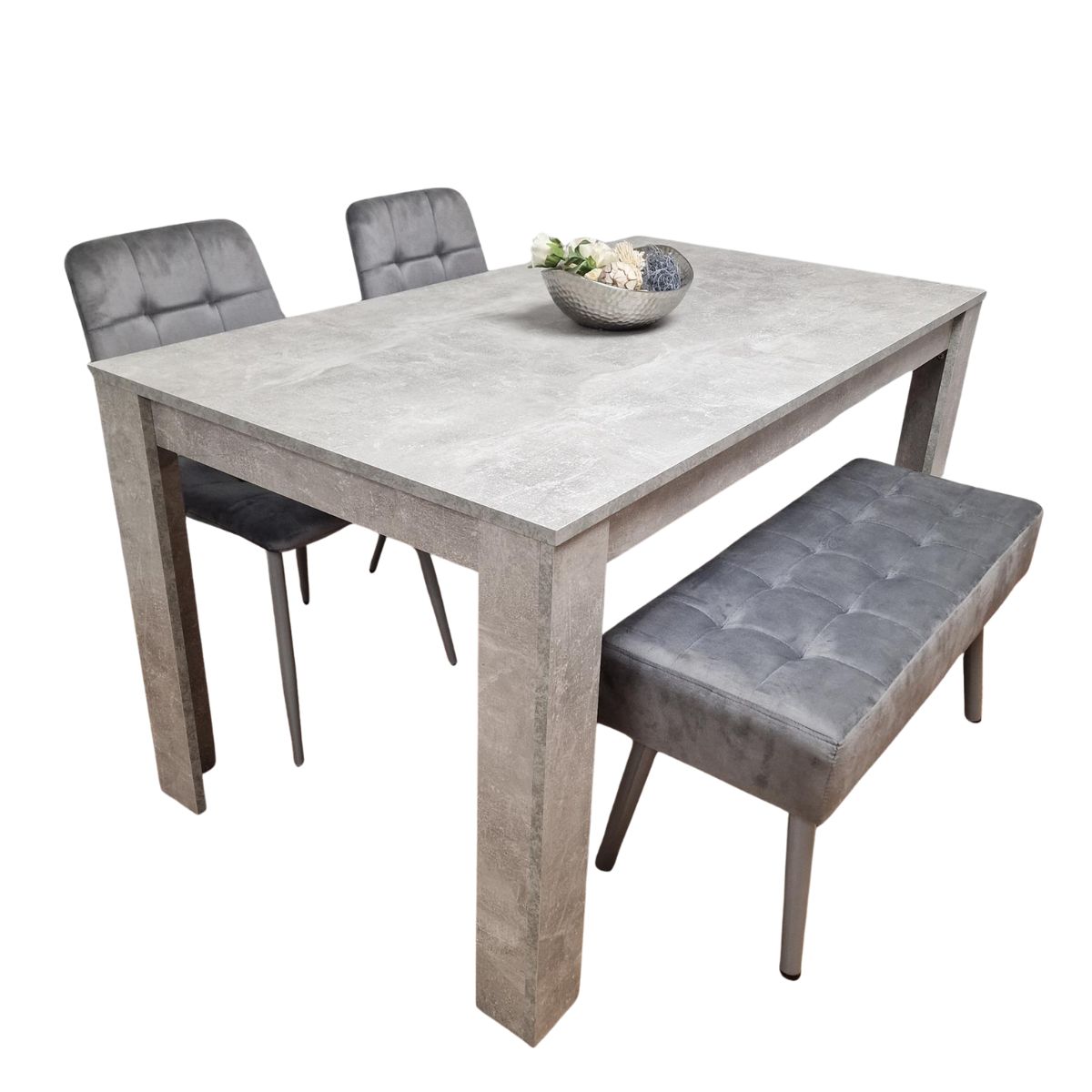 Grey Wooden Dining Table Set with 2 Chairs and 1 Bench Dining Kitchen ...