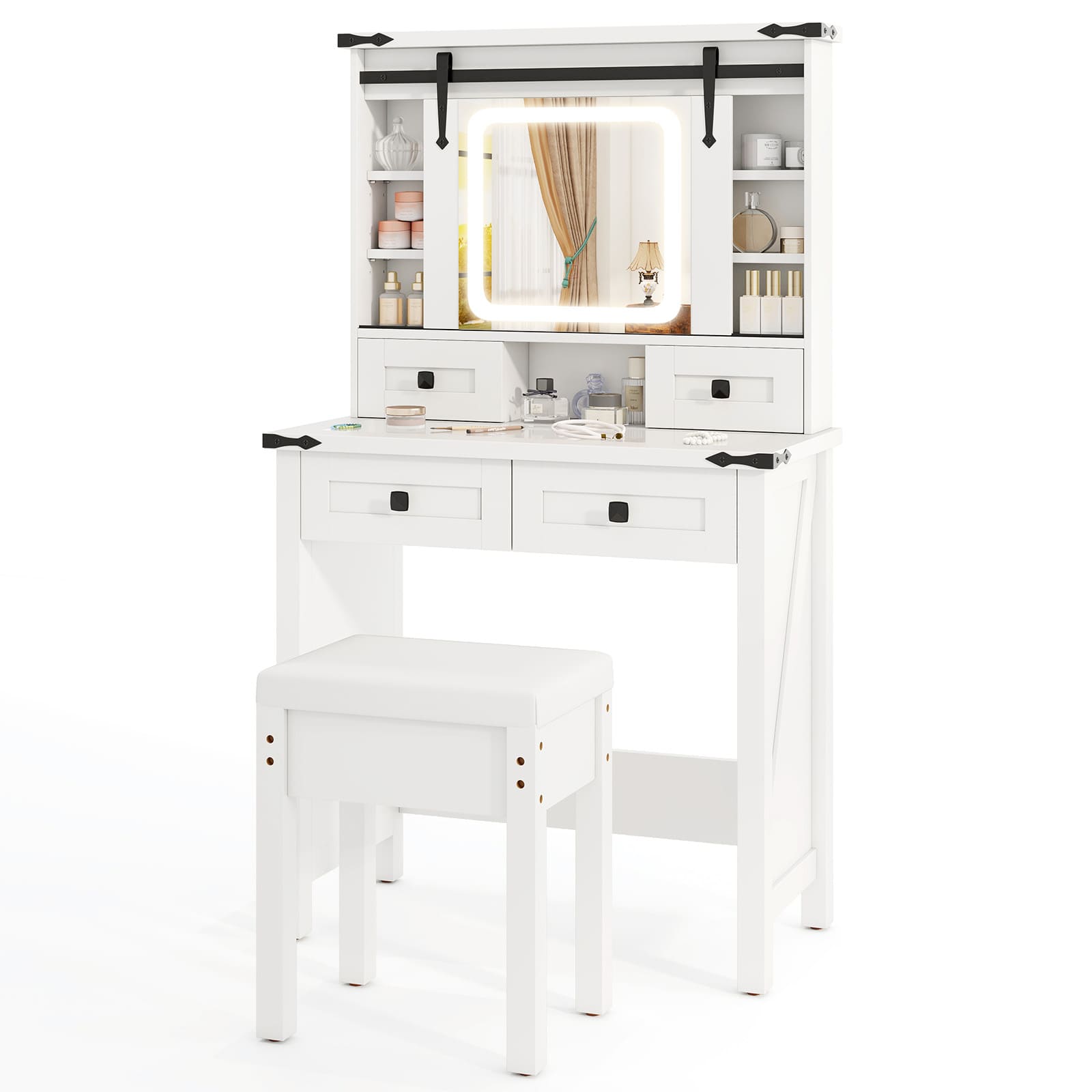 COSTWAY Makeup Vanity Desk Dressing Table & Stool Set White - Tesco ...