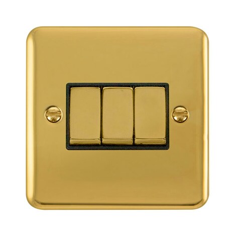 SE HOME Curved Polished Brass 10A 3 Gang 2 Way Ingot Light Switch Black ...