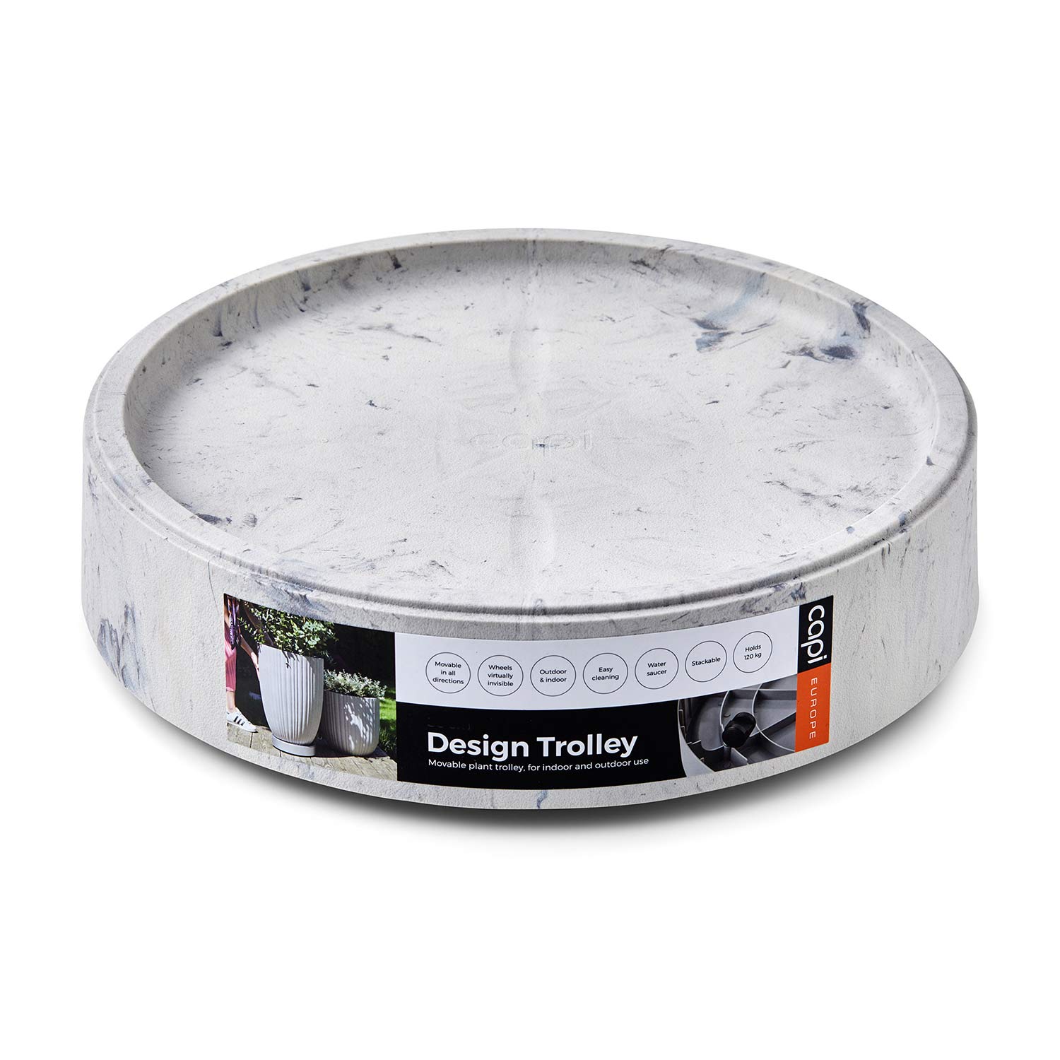 Capi White Marble-Effect Plant Pot Trolley, 120 kg Capacity | White ...