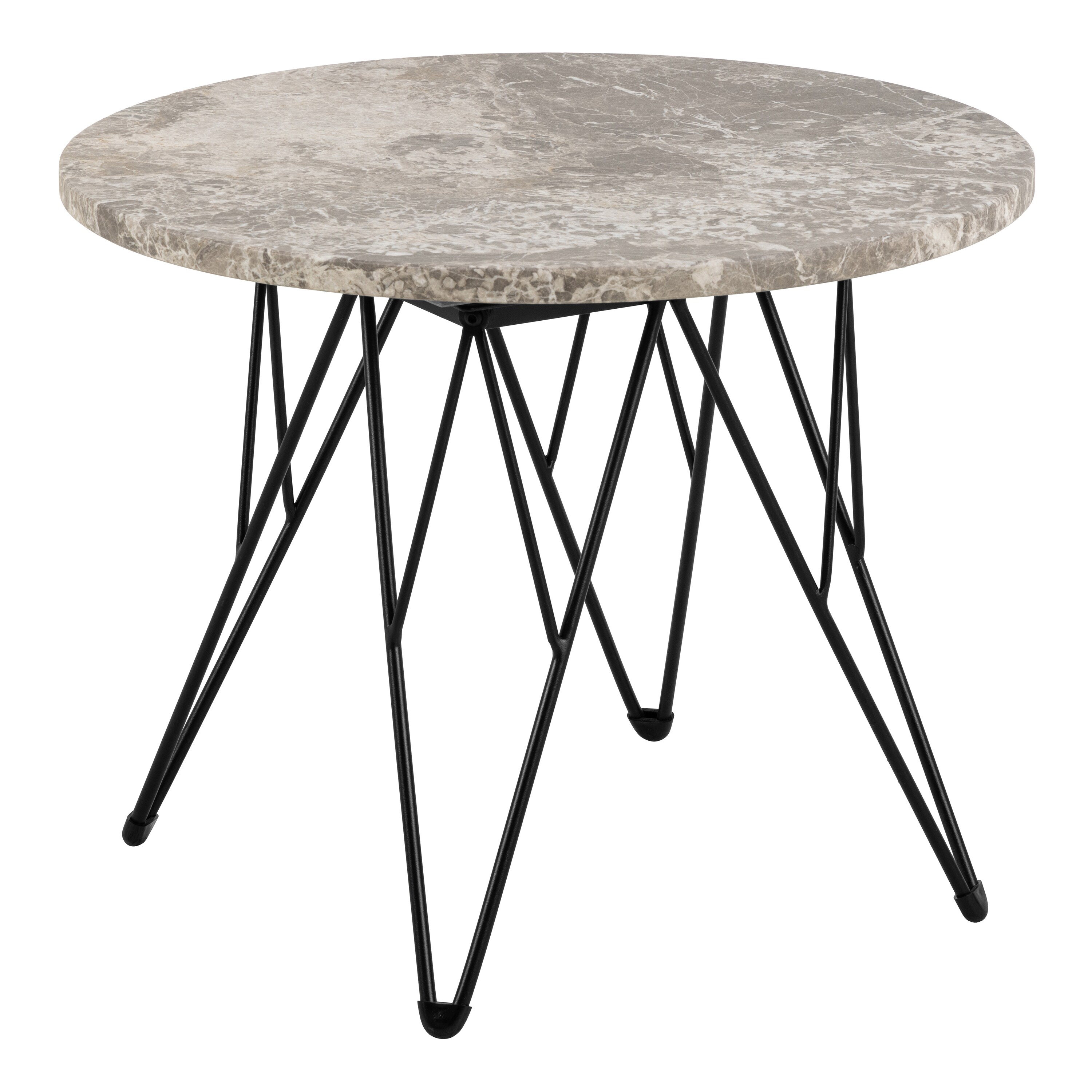 Prunus round Side Table in Grey Marble and Black Coated Steel Base ...