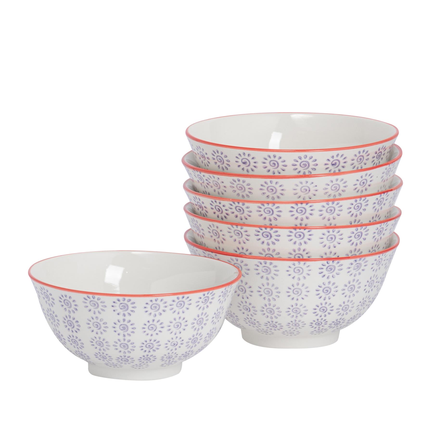 Nicola Spring Hand-Printed Cereal Bowls - 16cm - Purple - Pack of 6 ...
