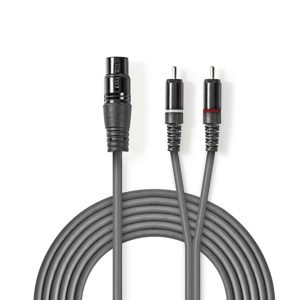 Nedis 1.5m Balanced Felxible Audio Cable XLR 3-Pin Female to 2x RCA ...