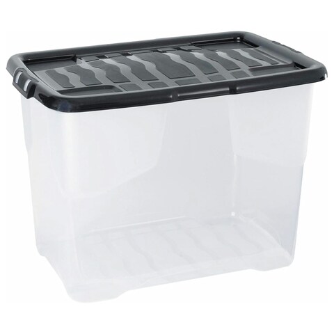2 x 80L Clear Plastic Curve Storage Container With Black Lid Ideal For ...