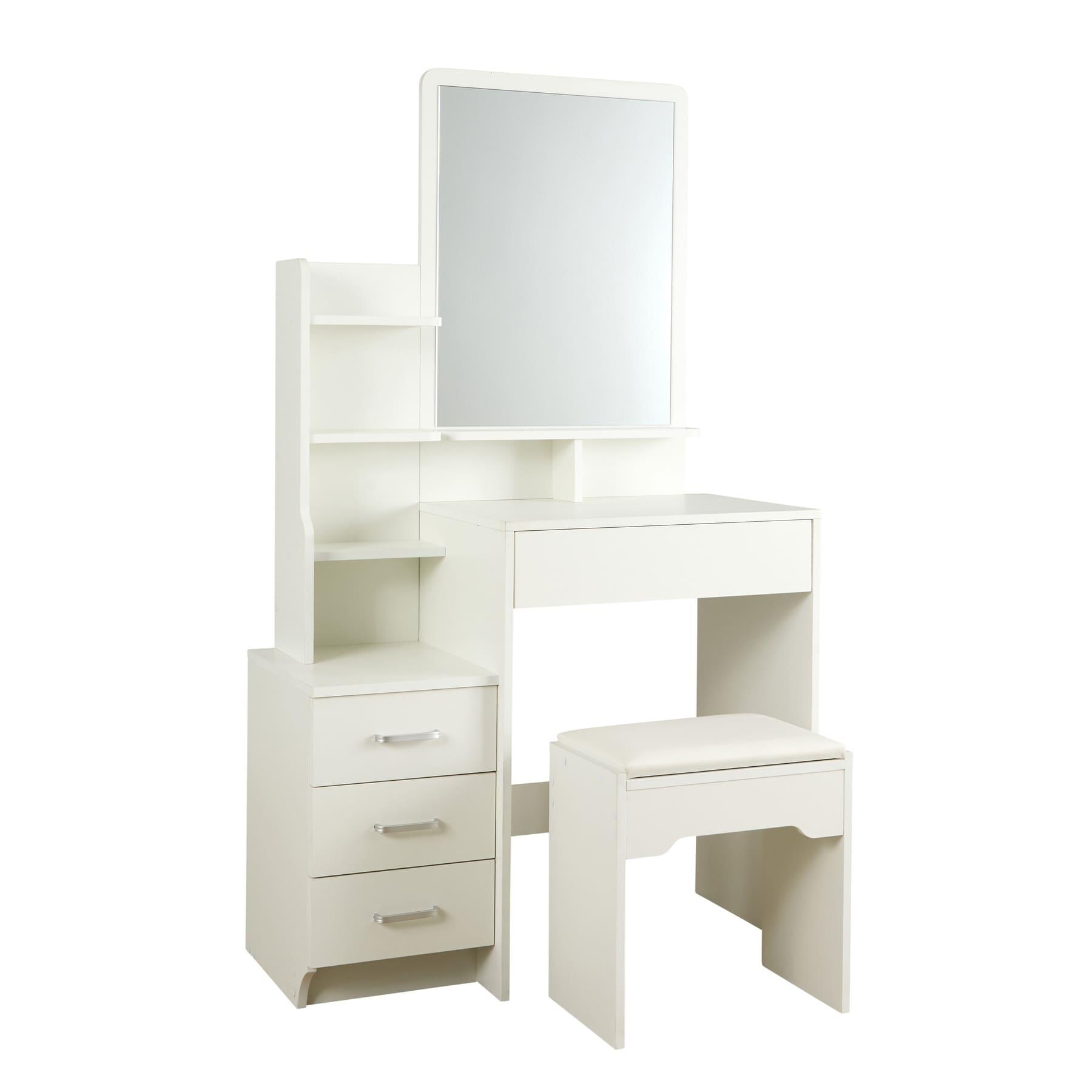 Arlo 4 Drawer Dressing Table Vanity Desk Mirror And Cushioned Stool ...