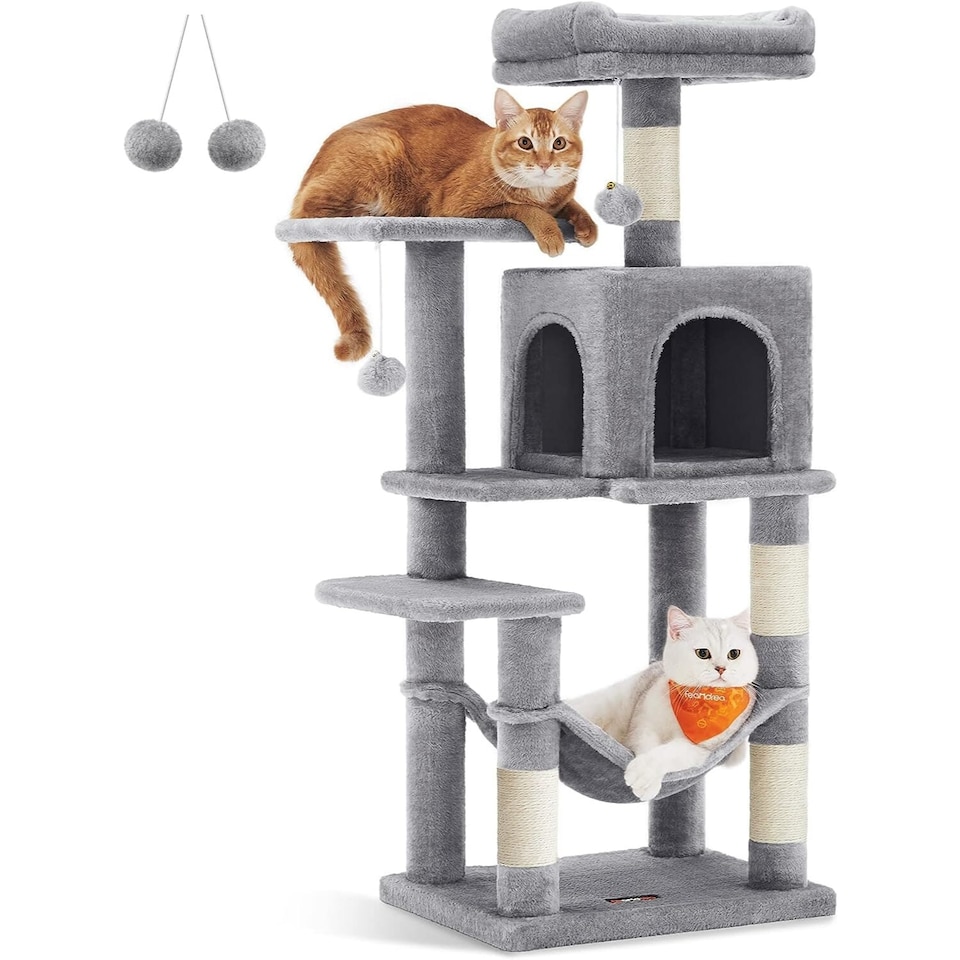 Multi-Level Cat Condo with 4 Scratching Posts, Perches, Hammock and ...