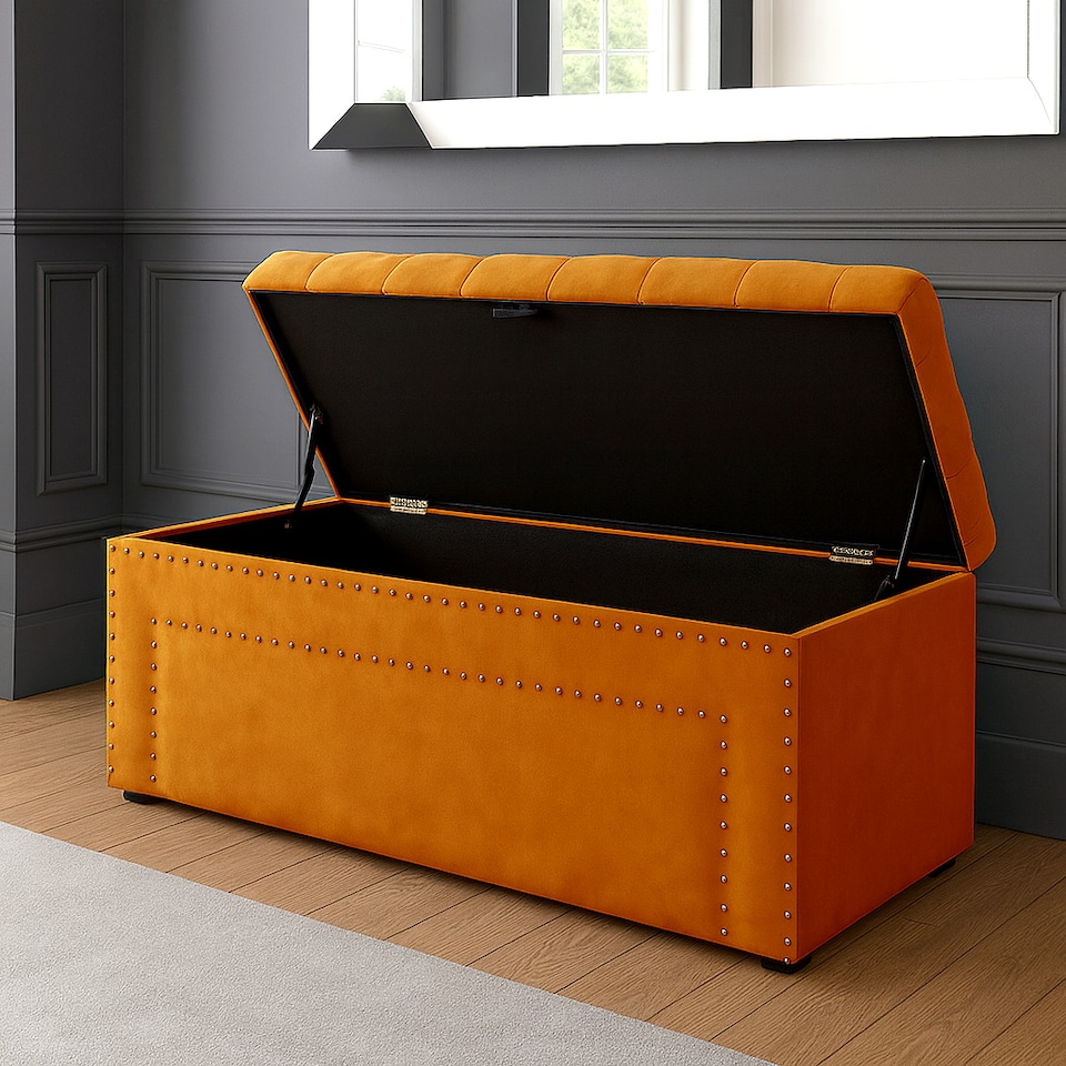 137cm Duke Ottoman Storage Box -Upholstered Blanket Box - Burnt Orange ...