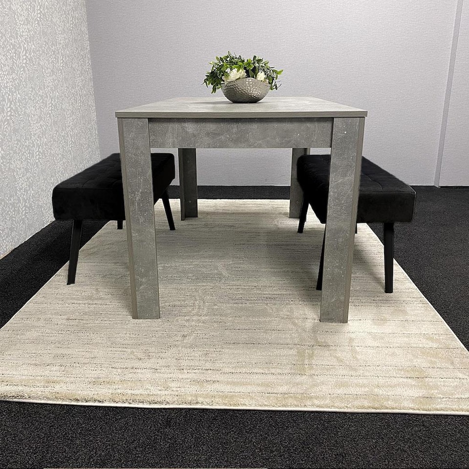 Stone Grey Effect Wood Dining Table Set with 2 Black Velvet Benches ...