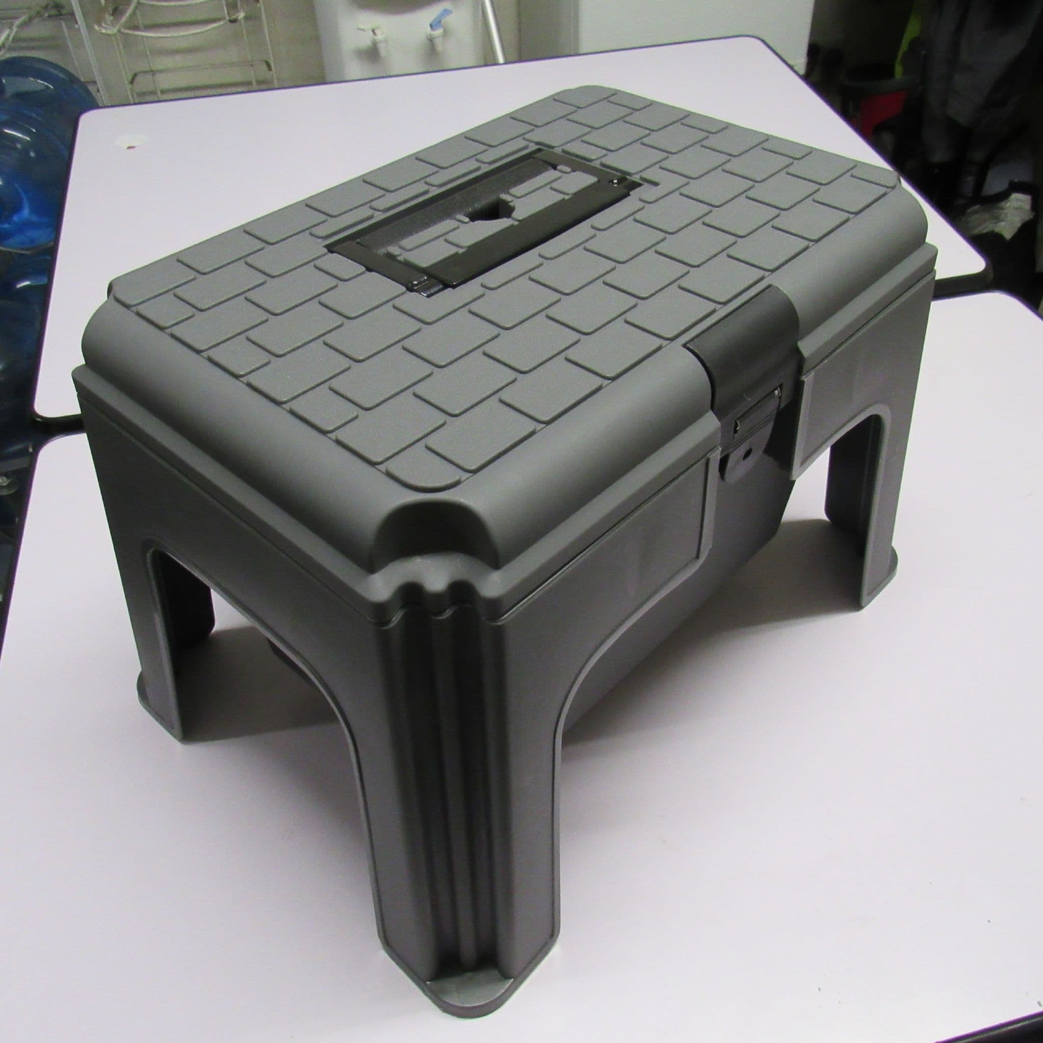 Large Tool Storage Box (Grey Plastic Step Stool Utility Case) - Tesco ...