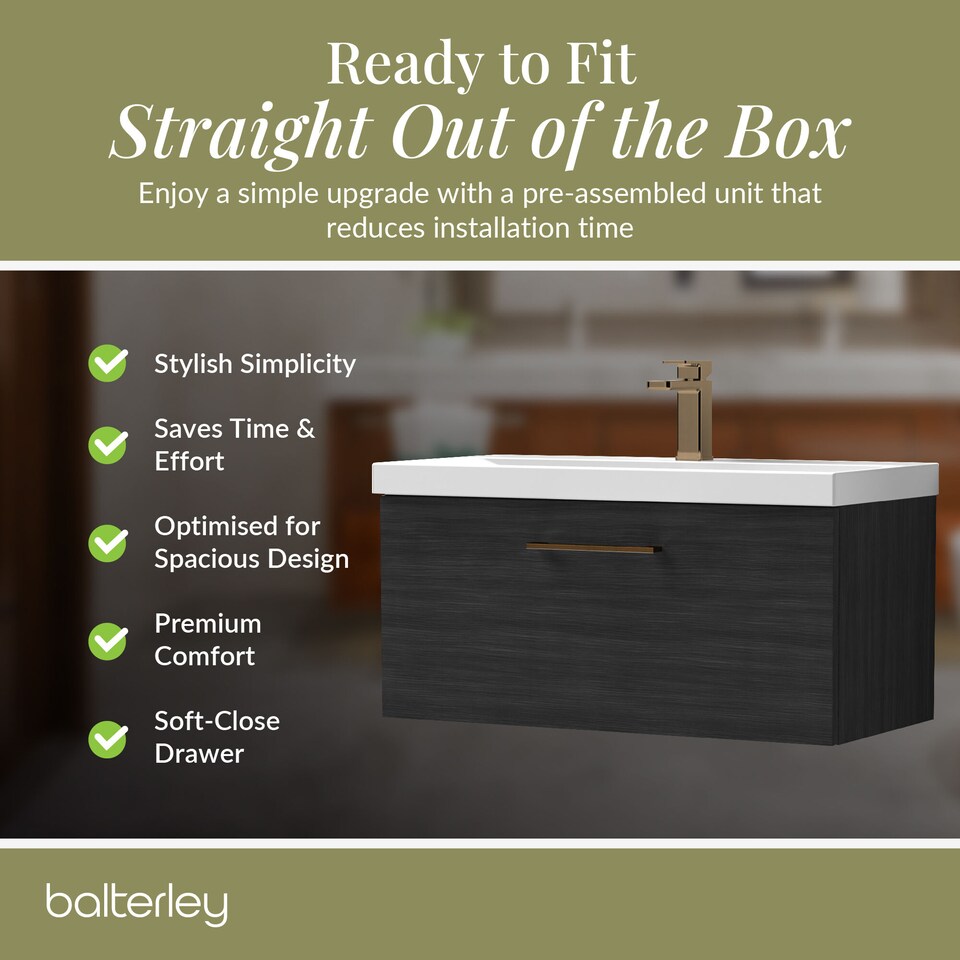 Balterley Wall Hung Bathroom 1 Drawer Vanity Unit and 1 Tap Hole ...