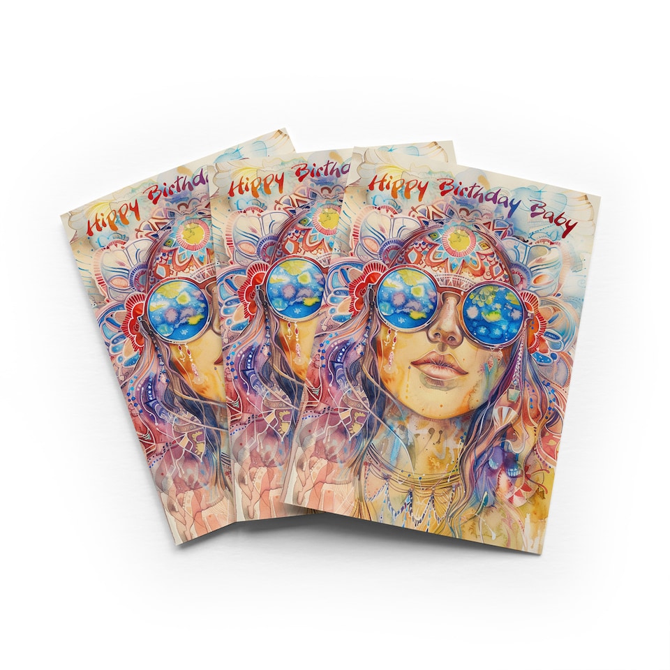 Hippy Woman Birthday Card Mandala Watercolour 3 Pack Greeting Cards ...