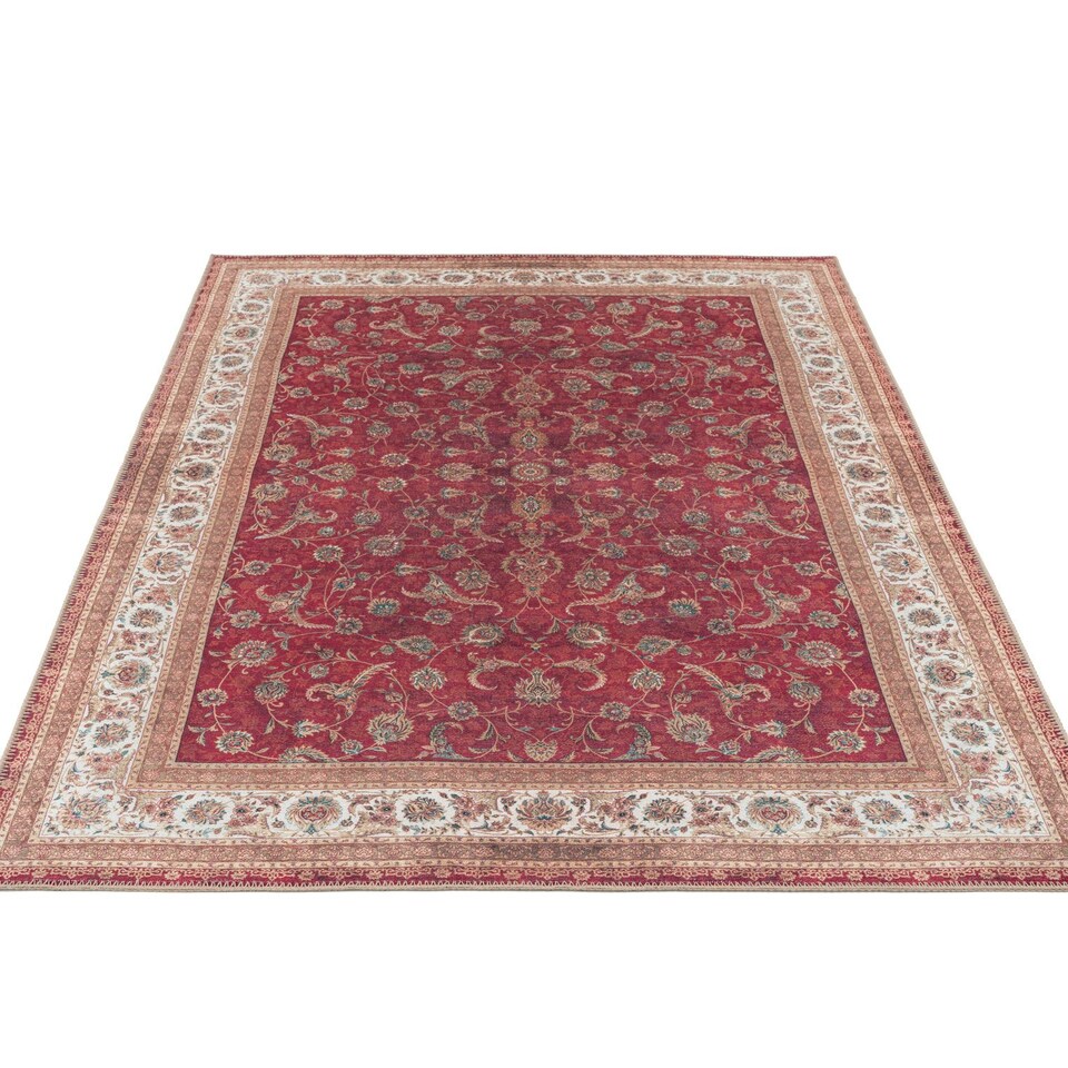 KUKOON Red Oriental Washable & Non Slip Distressed Living Room Area Rug ...