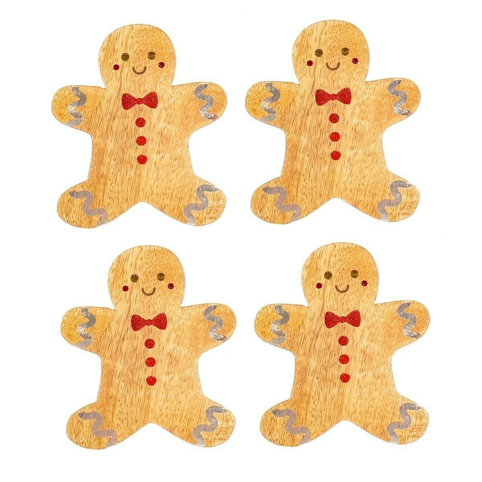 Sass & Belle Gingerbread Man Coasters Set of 4 Wooden - Tesco Groceries