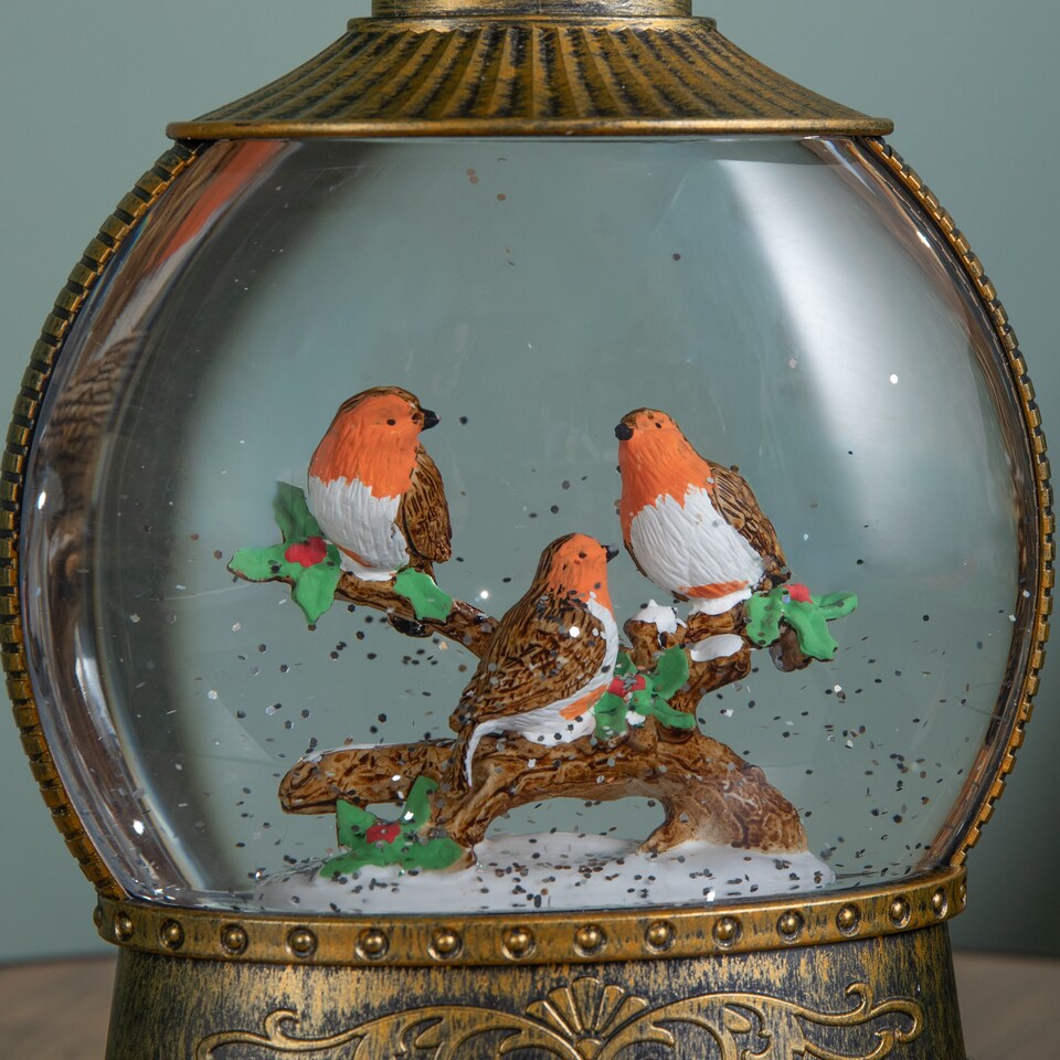 22cm Dual Powered Light up Antique Gold Christmas Robin Water Spinner ...