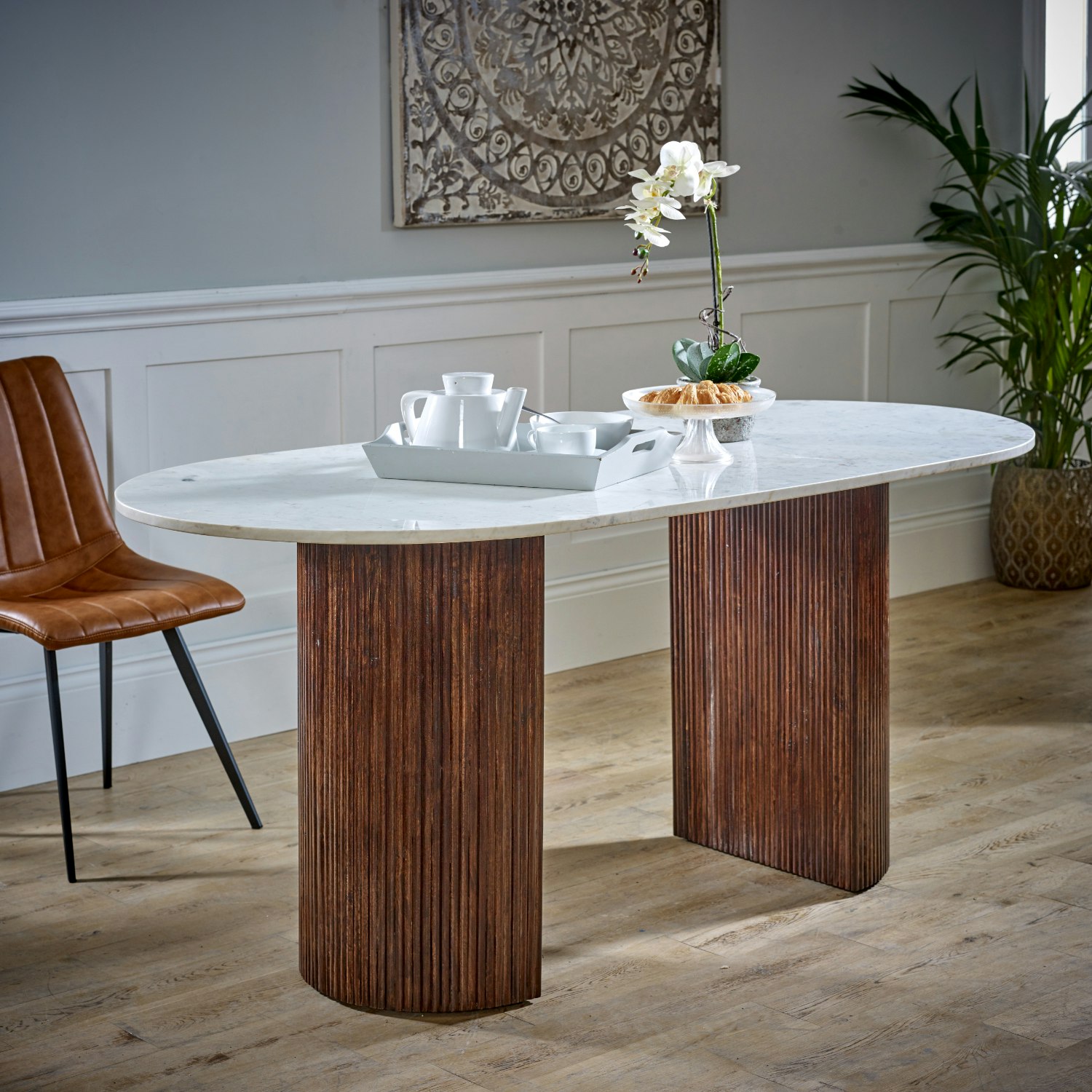 Ruby Mango Wood Dining Table 170Cm With Marble Top - Tesco Groceries