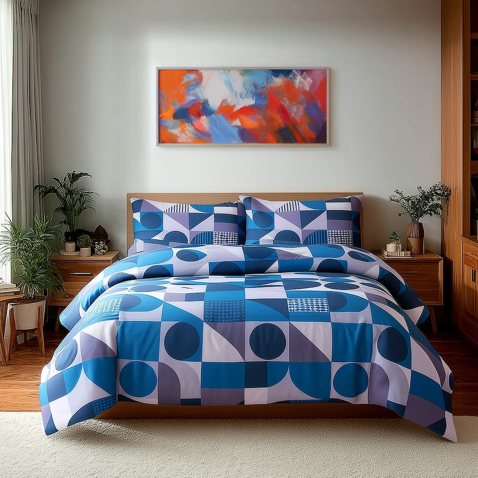 Duvet Cover And Pillowcase Set Red Blue Or Yellow Shape Design ...