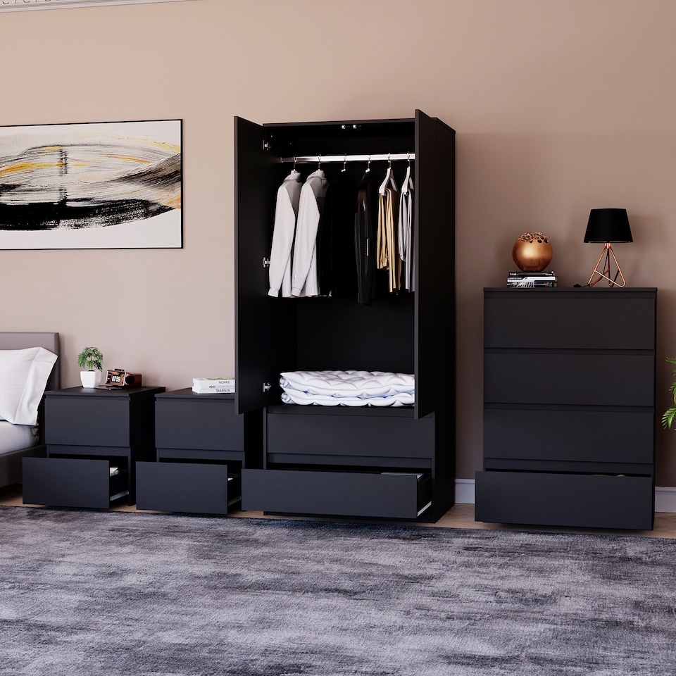 Vida Designs Denver 4 Piece Bedroom Set (2 Drawer Large Bedside Chest ...