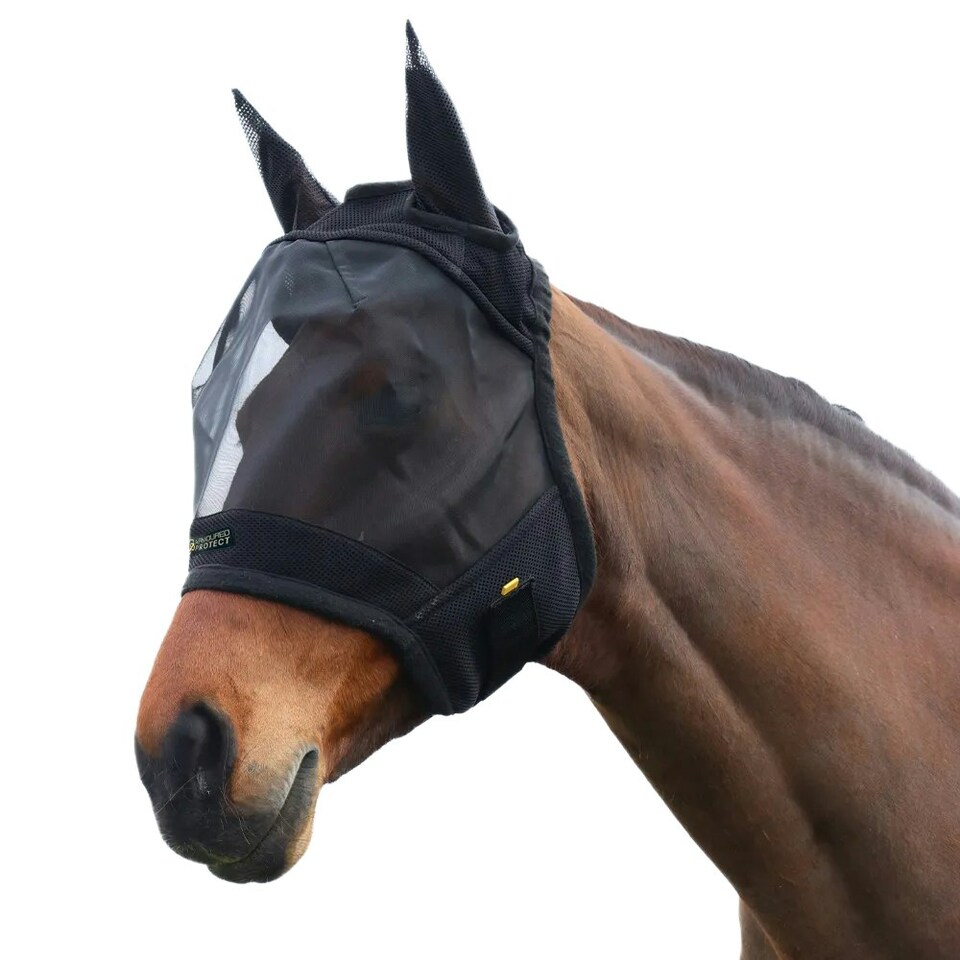 Hy Armoured Protect Horse Fly Mask With Ears - Black - Pony - Tesco ...