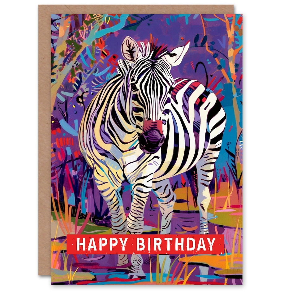 Bright Colourful Safari Animal Zebra Lover Birthday Card - Tesco Groceries