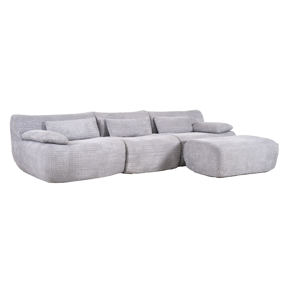 Modular Corduroy Fabric Sofa Set with Ottoman, Curved Seat Design ...