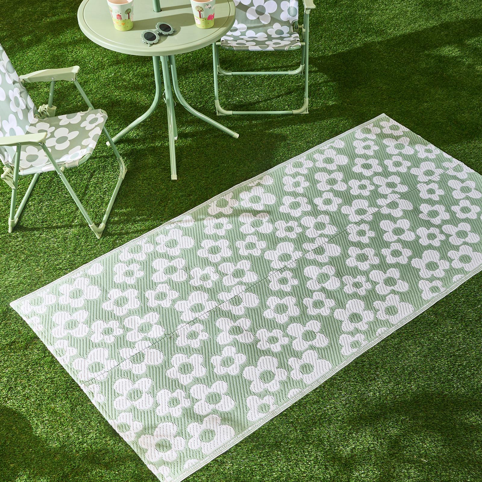 Ohs Daisy Reversible Outdoor Garden Rug Waterproof Area Mat Tesco