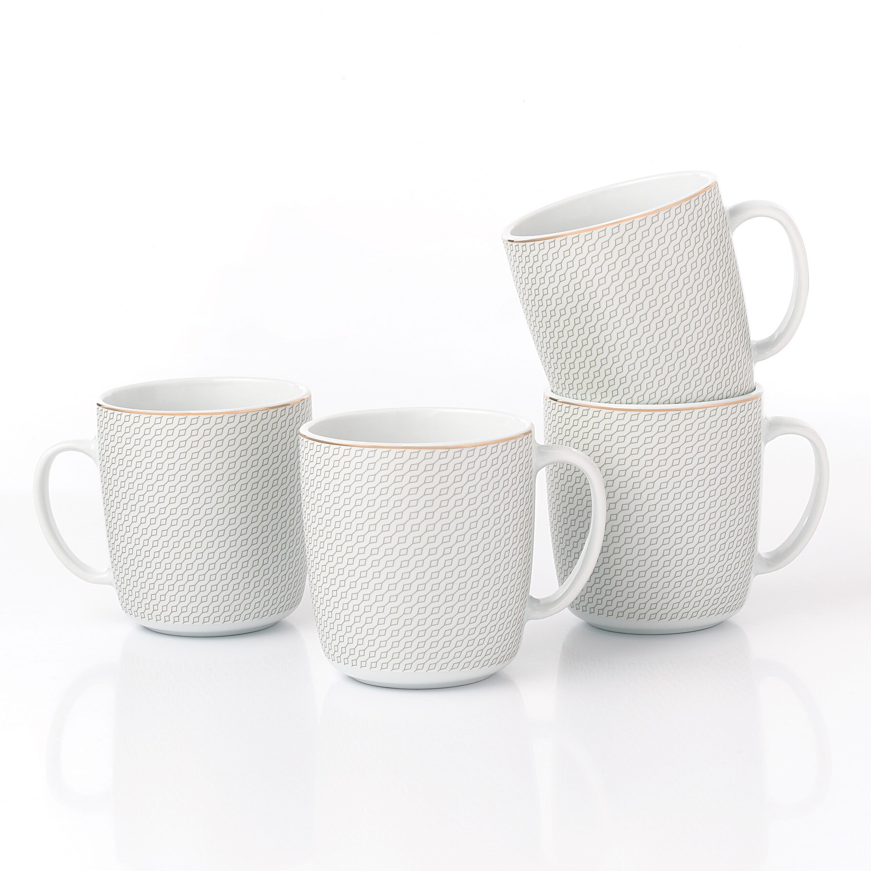 4pk Premium Diamond And Gold Mug Set With Gold Line - Tesco Groceries