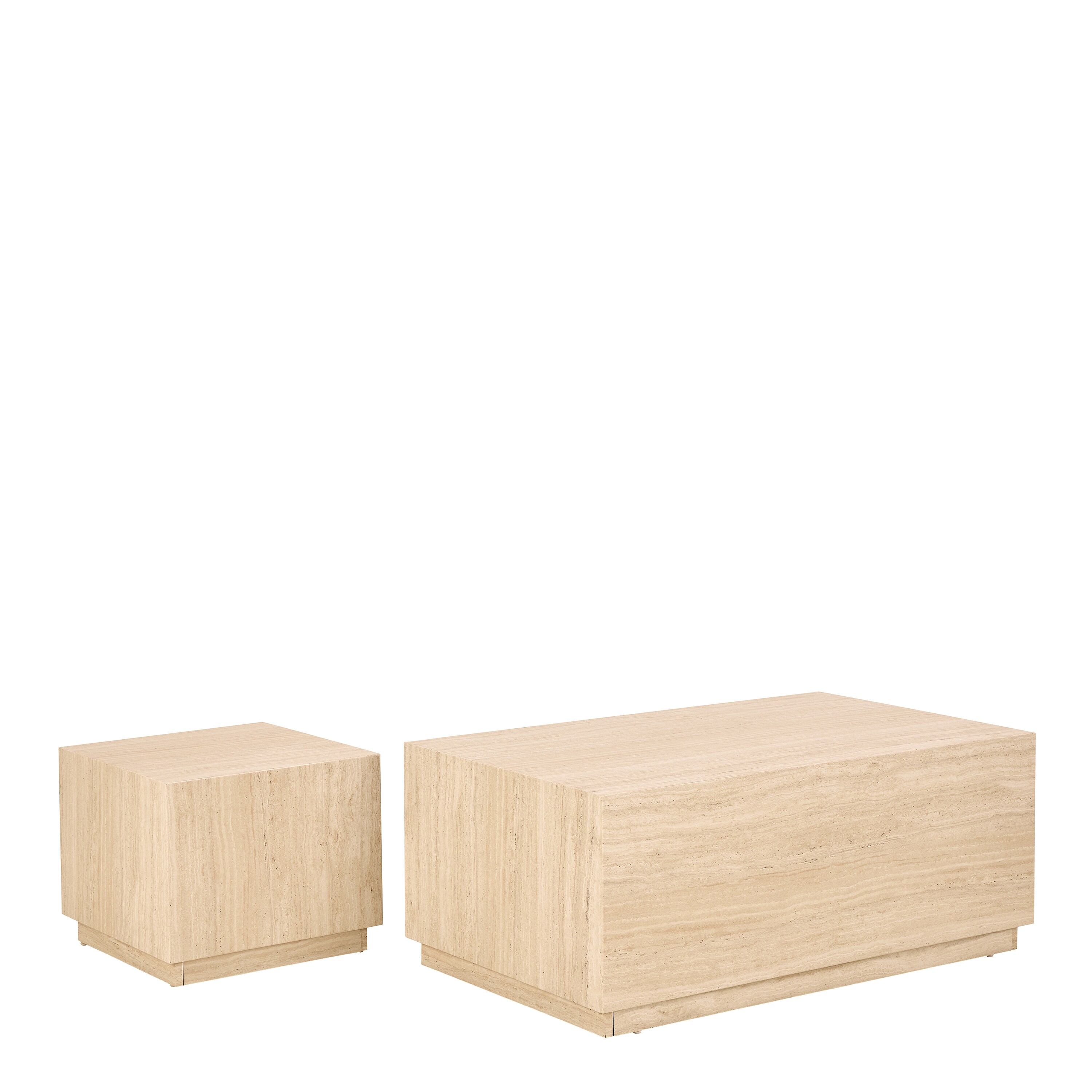 Dice Square and Rectangular Coffee Table Set of 2 in Travertine Rough ...