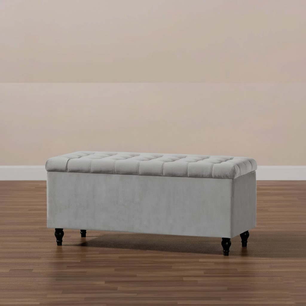 150cm Cubed Ottoman Storage Box,Silver Velvet Upholstered Chesterfield ...
