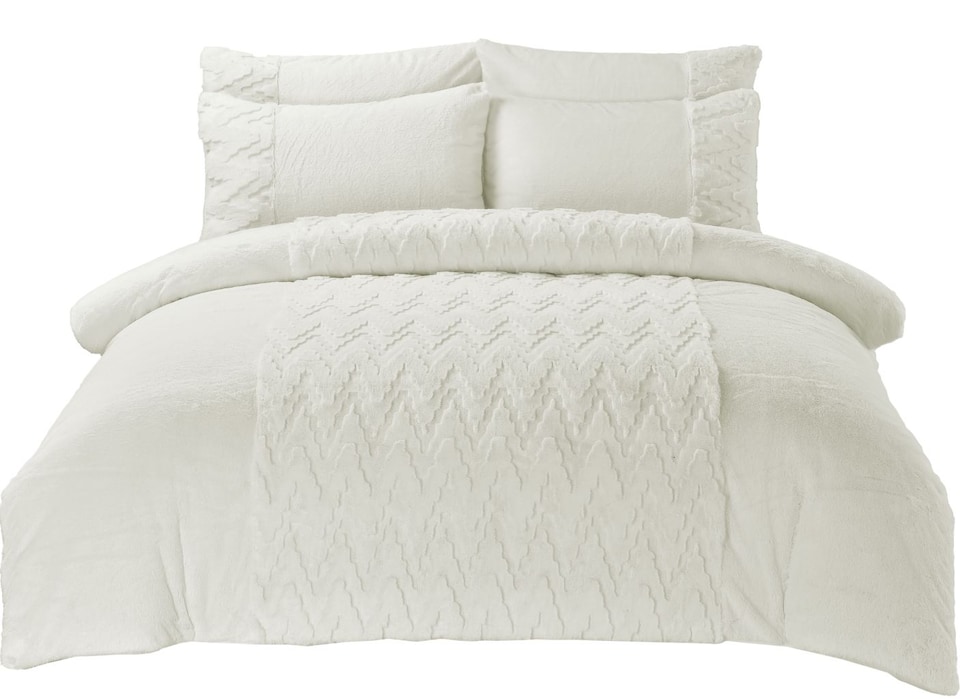 Homes Linen Amari Teddy Fleece Cream Duvet Cover Set with Pillowcases ...