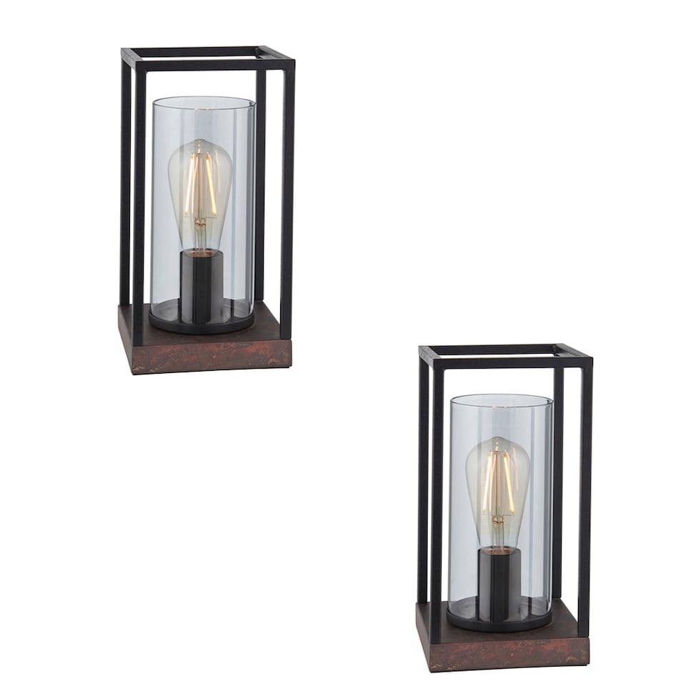 2 PACK Matt Black Framed Table Lamp Light & Glass Shade - Bronze Patina ...