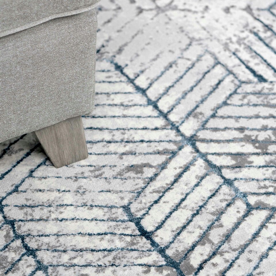 KUKOON Blue Grey Distressed Abstract Geometric Area Rug 160cm x 230cm ...