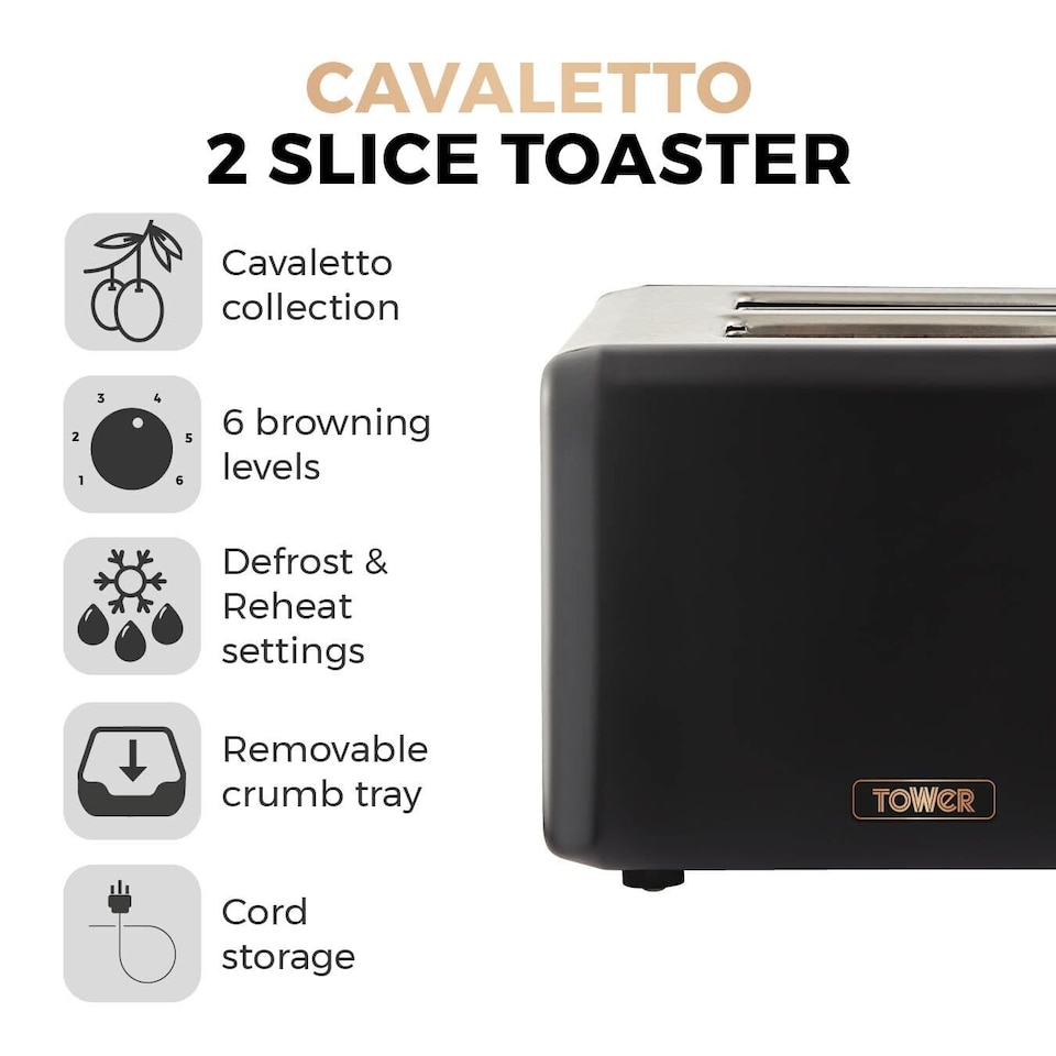 Tower Cavaletto Black Pyramid Kettle 2 Slice Toaster & Microwave Set ...