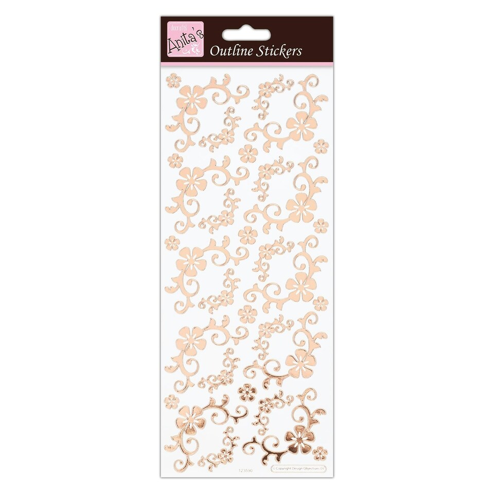 Outline Stickers - Fanciful Floral Corners - Rose Gold On White - Tesco ...