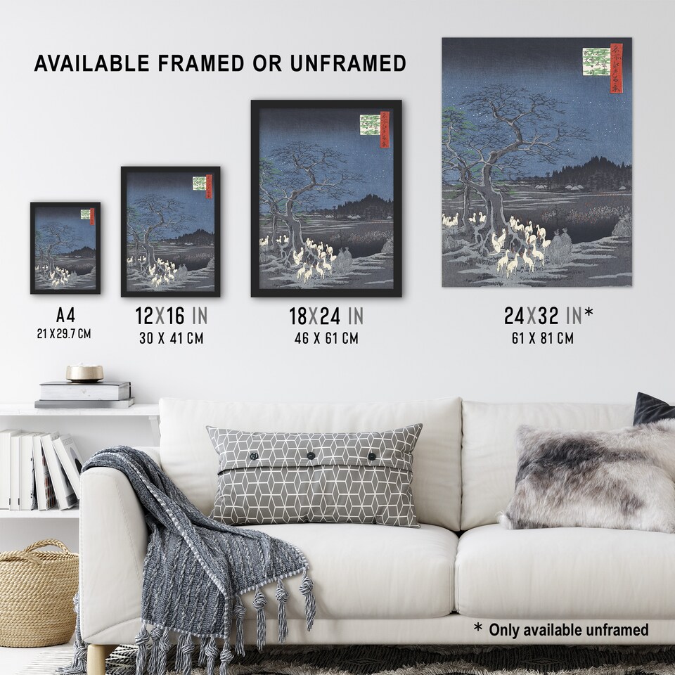 New Year Eve Foxfires Trees Japan Retro Vintage Wall Art Print 18x24 ...