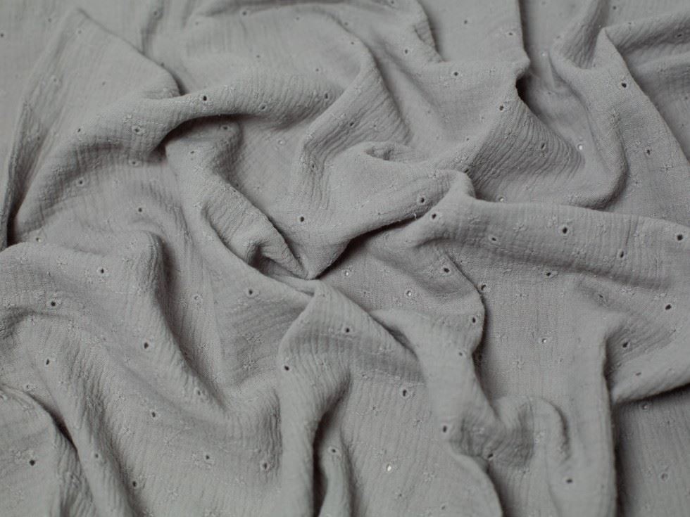 Grey Embroidered Cotton Double Gauze Fabric for Dressmaking, 130cm / 51 ...