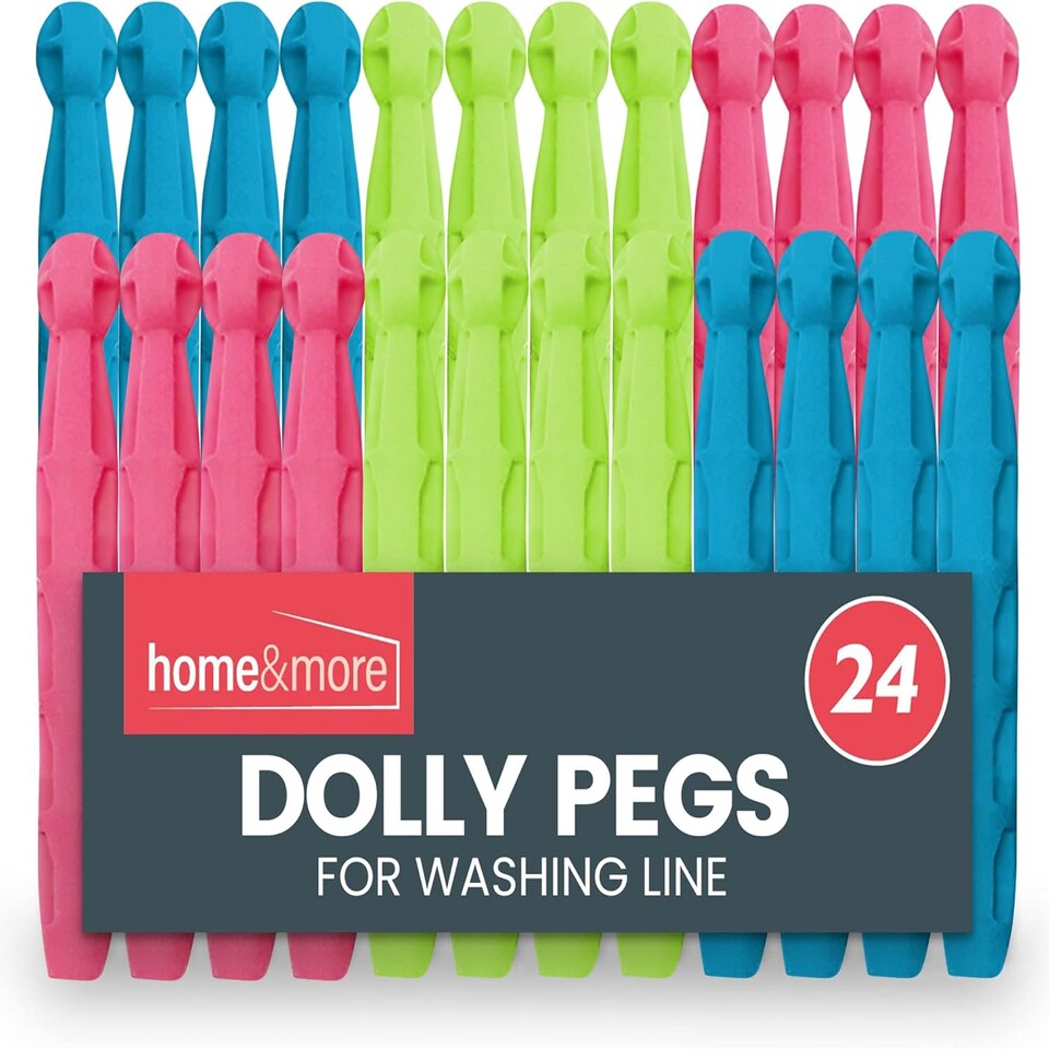 24pk Dolly Pegs for Washing Line – Heavy Duty Plastic Clothes Clips ...