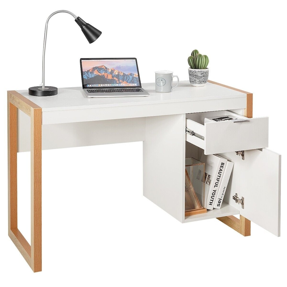 COSTWAY Home Office Wooden Computer Desk with Drawer White - Tesco ...