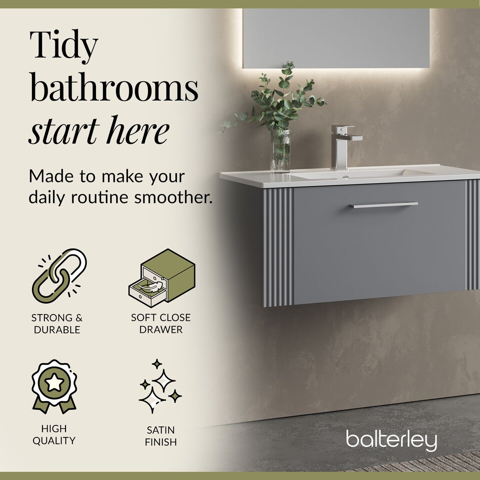 Balterley Partial Fluted 1 Drawer Wall Hung Vanity Unit with 1 Tap Hole ...