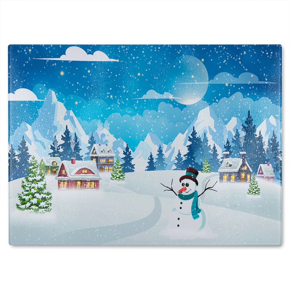 Evening Village Winter Landscape Dining Glass Chopping Board | Multi ...
