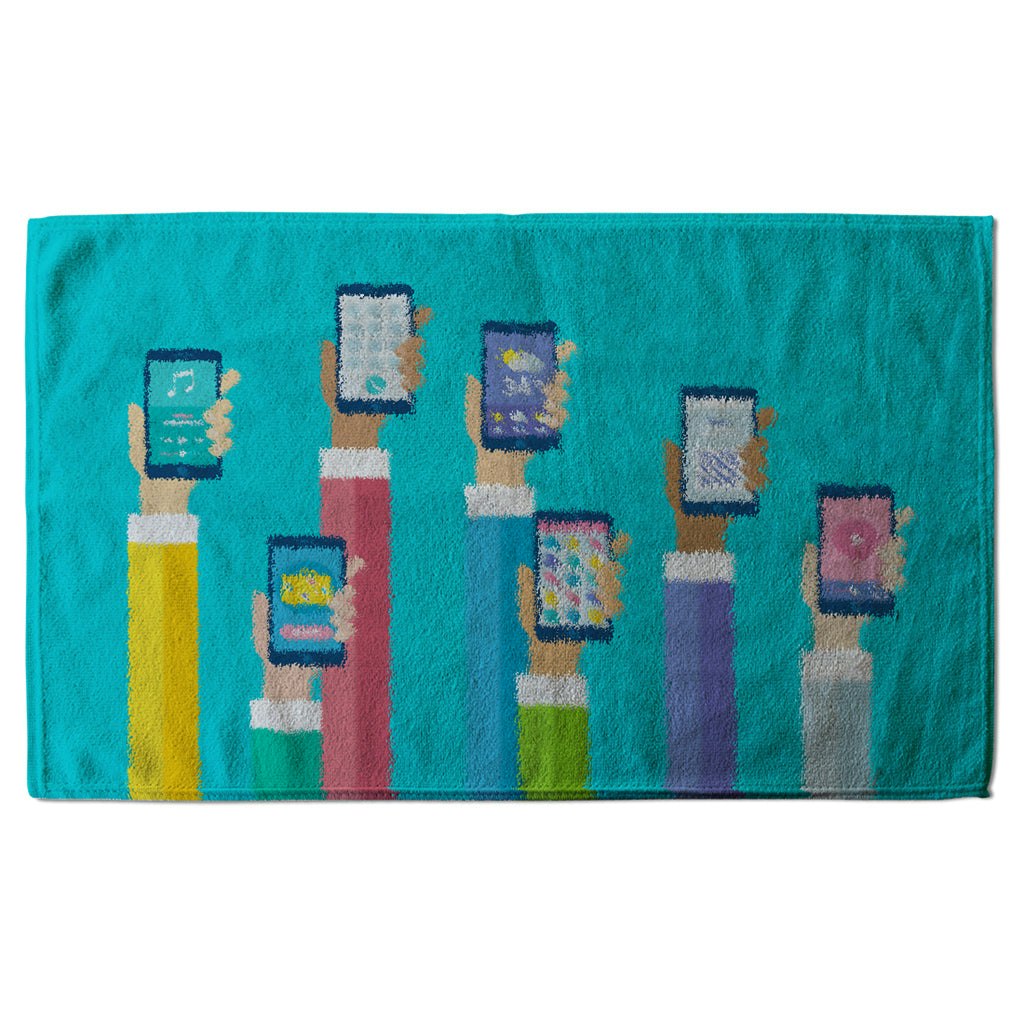 Hands holding smart phones (Kitchen Towel) - Tesco Groceries