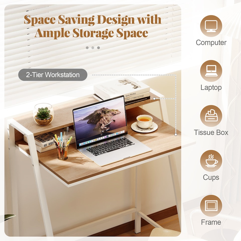 COSTWAY 80 CM Computer Desk with Monitor Stand Yellow - Tesco Groceries