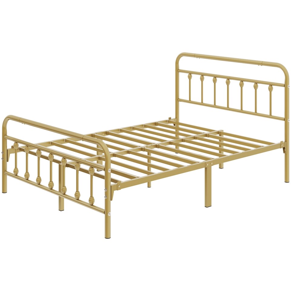 Yaheetech Vintage Iron Platform Bed with High Headboard and Footboard ...