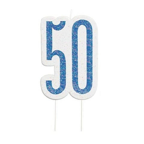Blue Glitz Age 50 Birthday Candle 9cm - Tesco Groceries