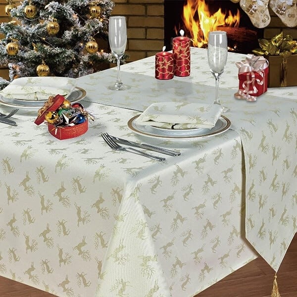 Le Chateau Cream Reindeer 178cm x 274cm Tablecloth - Tesco Groceries