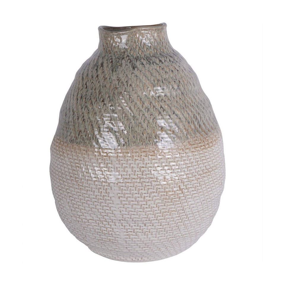 Woven Vase Extra Large - Ceramic - L34 x W34 x H47 cm - Taupe/White ...