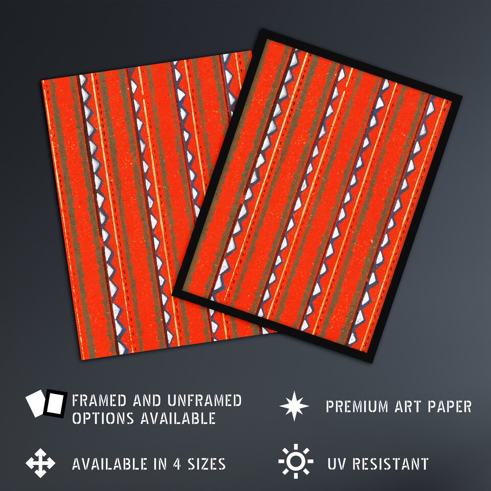 Red Geometric Textile Pattern Vintage Japan Wall Art Print Korin 12x16 ...