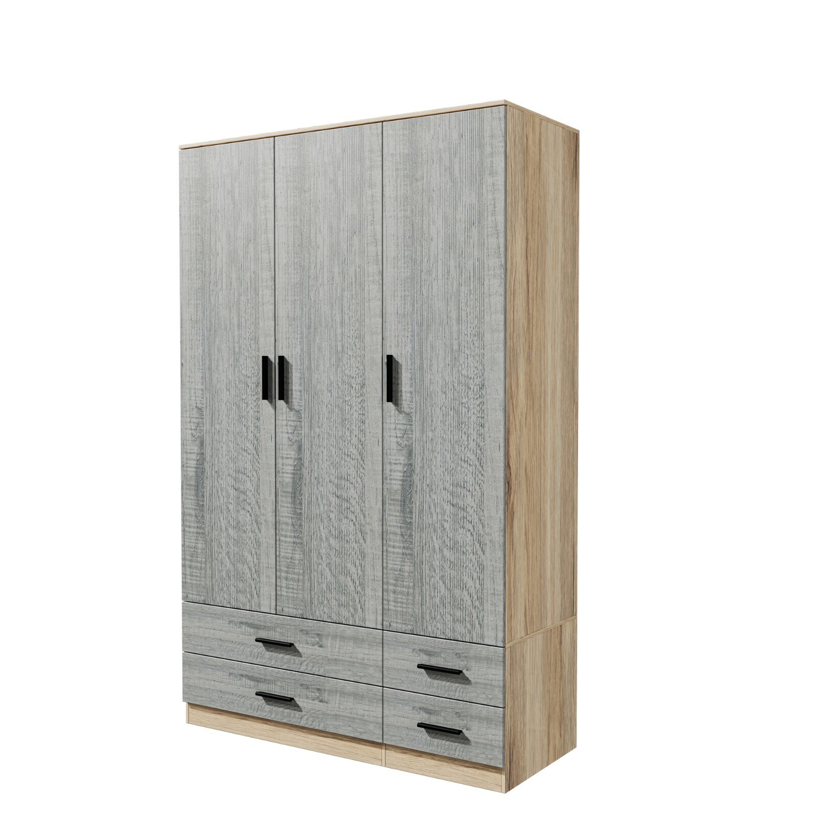 3 Door 4 Drawer Wardrobe With Hanging Rail And Storage Shelf | Brown ...
