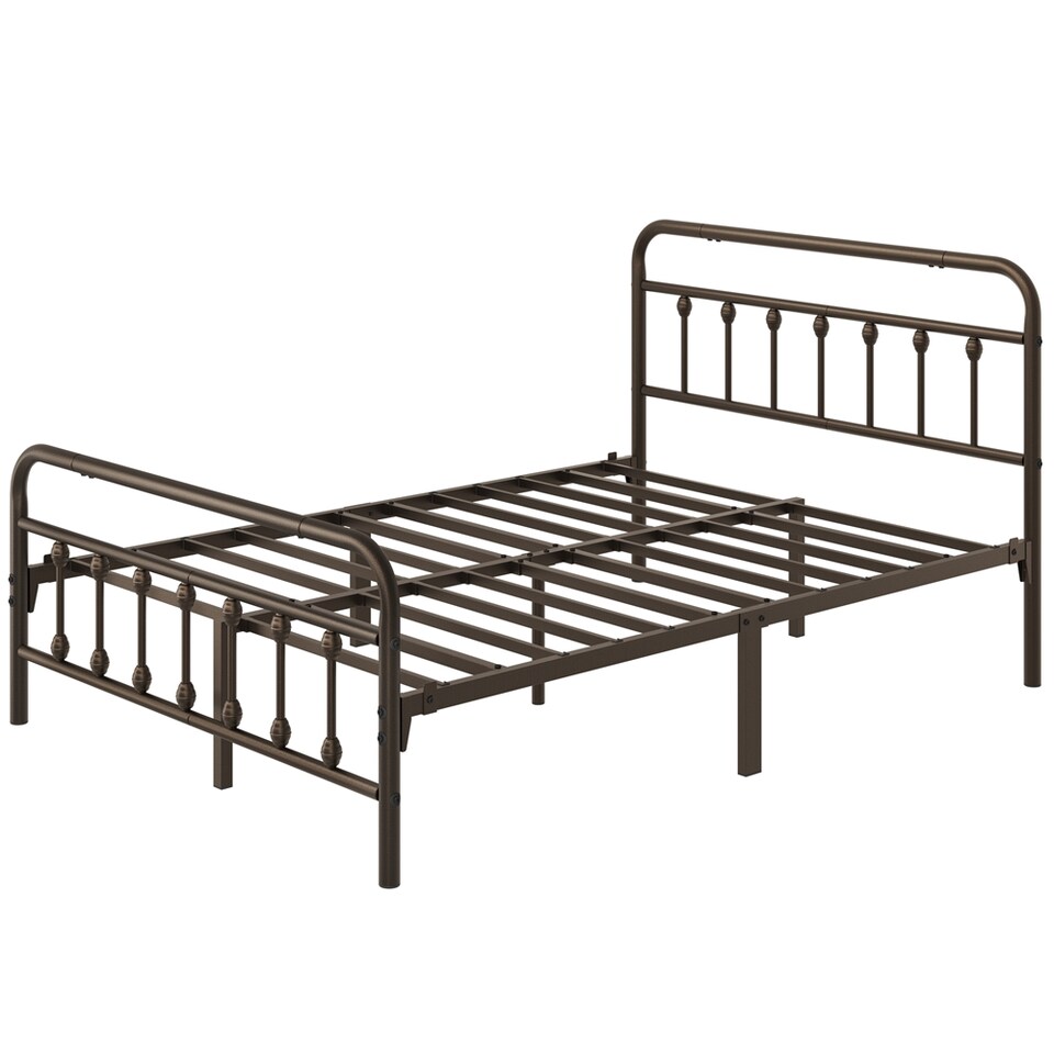 Yaheetech Vintage Iron Platform Bed with High Headboard and Footboard ...